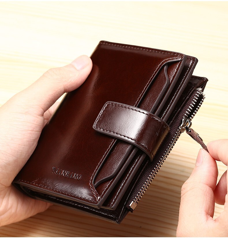 MANBANG Genuine Leather Men Wallets Fashion Trifold Wallet Zip Coin ...