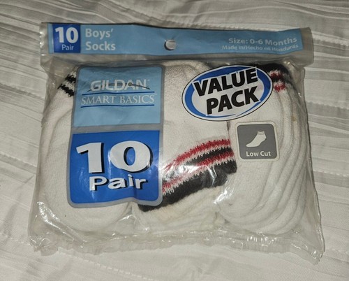 BRAND NEW GILDAN SMART BASICS 10 PACK BOYS Low Cut SOCKS 0-6 MTH ...