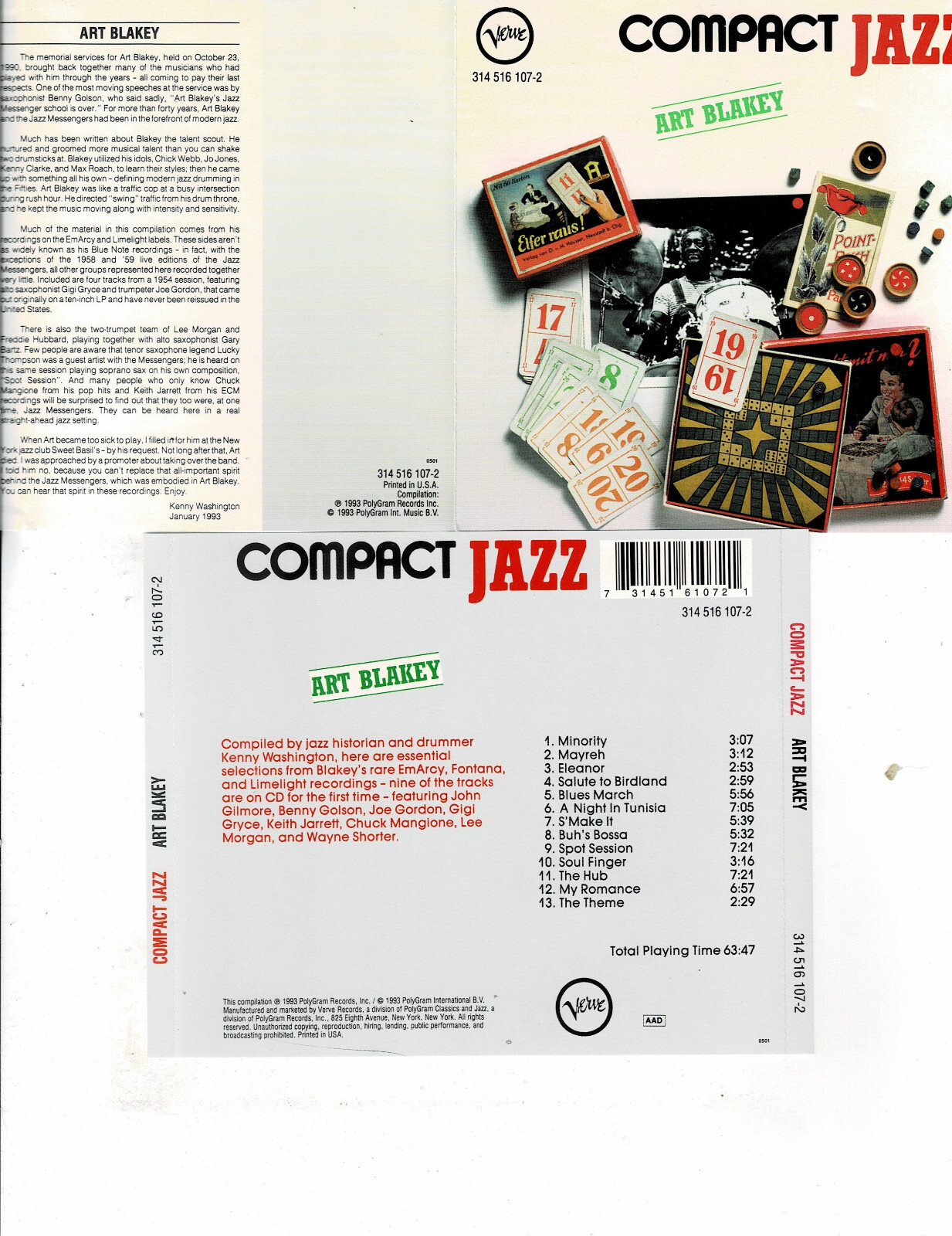 ART BLAKEY - COMPACT JAZZ (CD 1993) **13 TRACKS** JARRETT MANGIONE ...