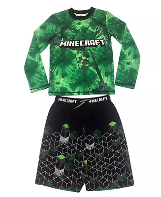 Boys Minecraft Swim Trunks Rash Guard Set Short Swimsuit 5 6 8 10 12 ...