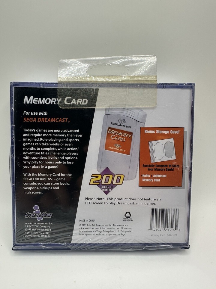 NEW Sega Dreamcast Performance 200 Block Memory Card w/ Case | eBay