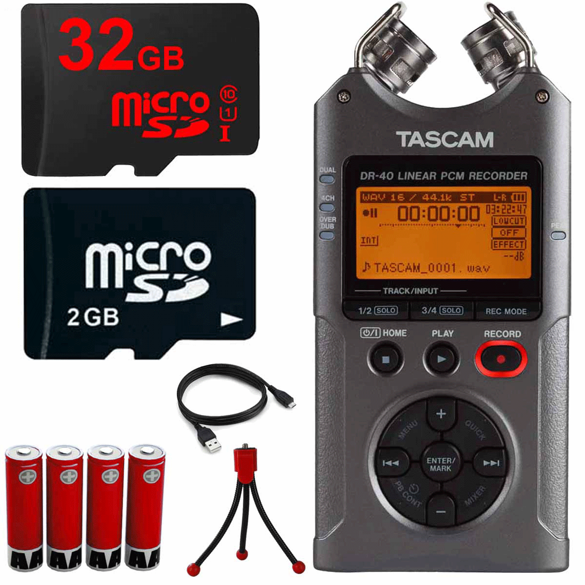 Tascam Portable Digital Recorder DR-40 (Luminous Gray) with 32GB Studio ...
