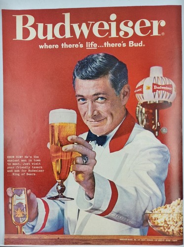 1961 Budweiser Bartender Vintage Print Ad Poster Man Cave Art Deco 60's ...