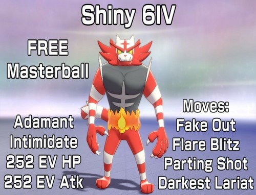 Incineroar Shiny 6IV Pokemon Sword Shield Adamant - Intimidate - FREE ...