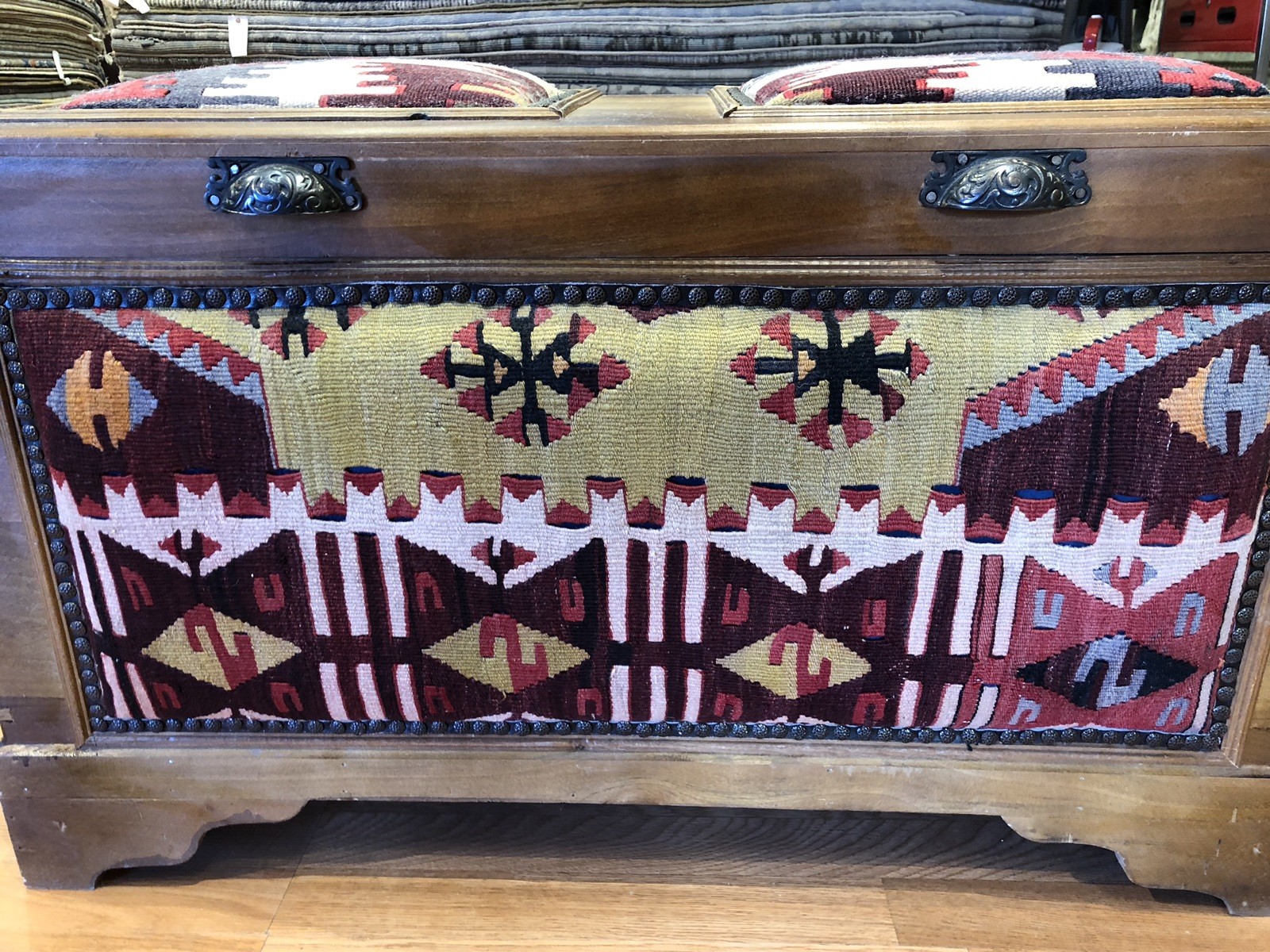 Cedar Chest - Antique Wooden Box - Turkish Kilim Rug Cushions - 19 x 22 ...