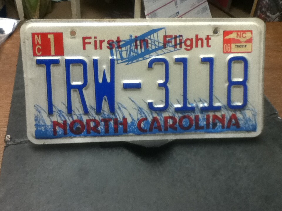 License Plate Tag Vintage North Carolina "First In Flight" TRW 3118 ...