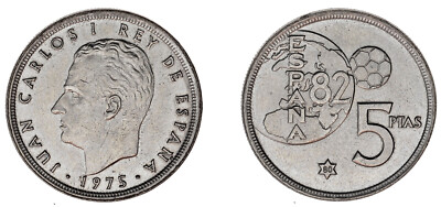 5 Pesetas. Spain 1975*80. World Error. Juan Carlos I. XF+ / XF+. | eBay
