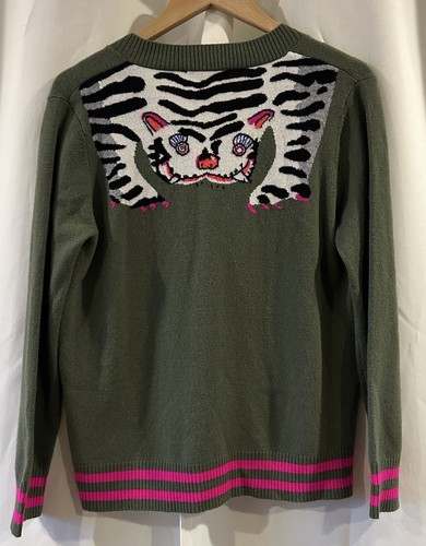 Vilagallo Sweater V-Neck Long Sleeve Tiger Graphic 100% Wool Size Small ...