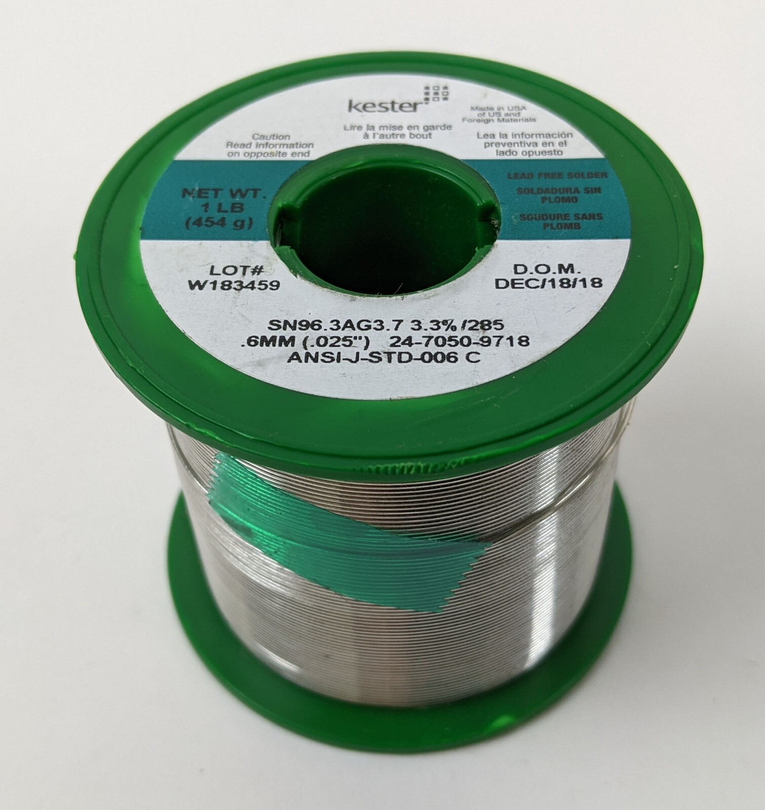 Kester 24-7050-9718 Silver Solder 3.7% .025" .64mm 96.3%Sn 3.7%Ag 3.3% ...