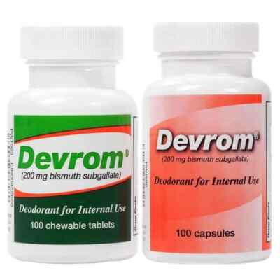 2 Bottles Devrom® Chewable Tablets internal deodorant, 100 Tabs + 100 ...
