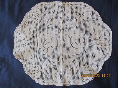 Antique MARY CARD? Filet Crochet Doily 13x15" Tray Cloth Doily ...