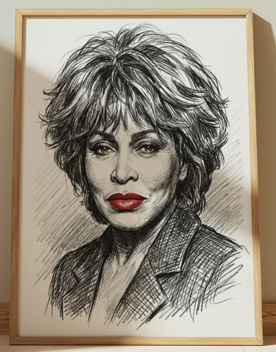 TINA TURNER DRAWING PRINT PORTRAIT SKETCH 8" x 10" WALL ART HOME DECOR ...