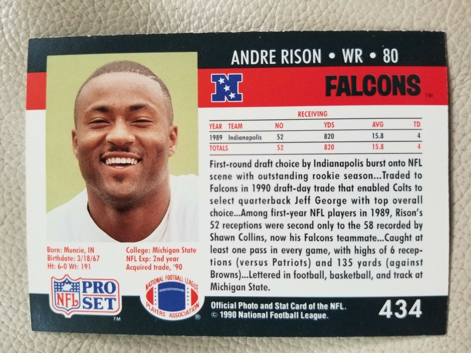 Andre Rison Atlanta Falcons Wide Receiver Pro Set 1990 Card #434 | eBay