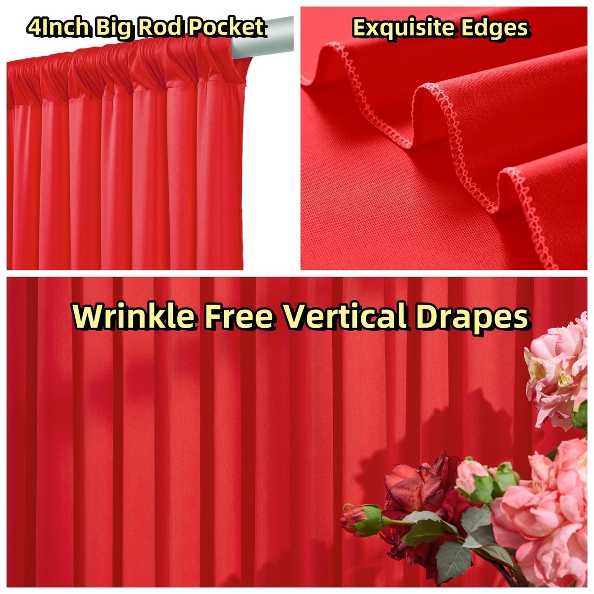 Party Backdrop With Rod Pockets 10x10ft Red Satin Backdrop Curtain - 2 ...