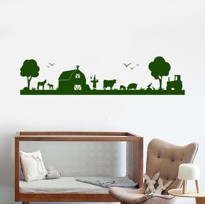 Vinyl Wall Decal Rural Landscape Village Livestock Tractor Stickers ...