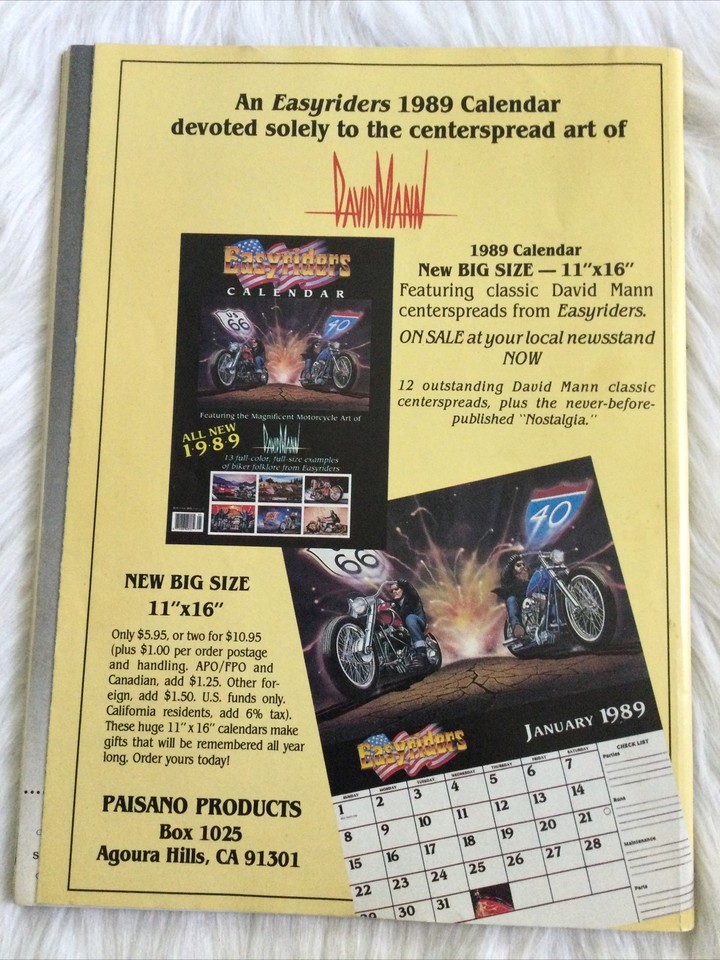 EASYRIDERS MOTORCYCLE MAGAZINE W/ DAVID MANN POSTER /JANUARY 1989 Issue ...