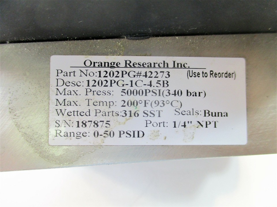 Orange Research 1202PG #42273 0-50PSIG Differential Pressure Gauge 4 ...