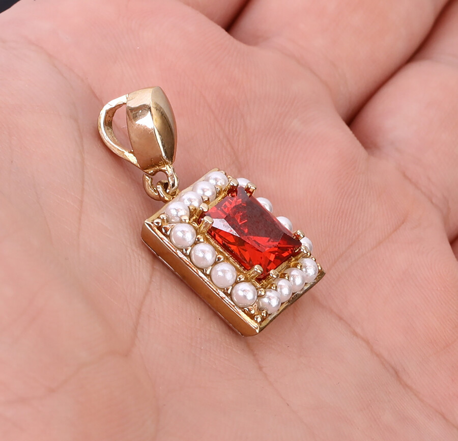 TURKISH SIMULATED SQUARE RUBY .925 SILVER & BRONZE PENDANT #10059 | eBay