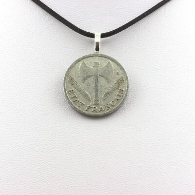 Collier pièce de monnaie France 1 franc Francisque Cordon noir. | eBay
