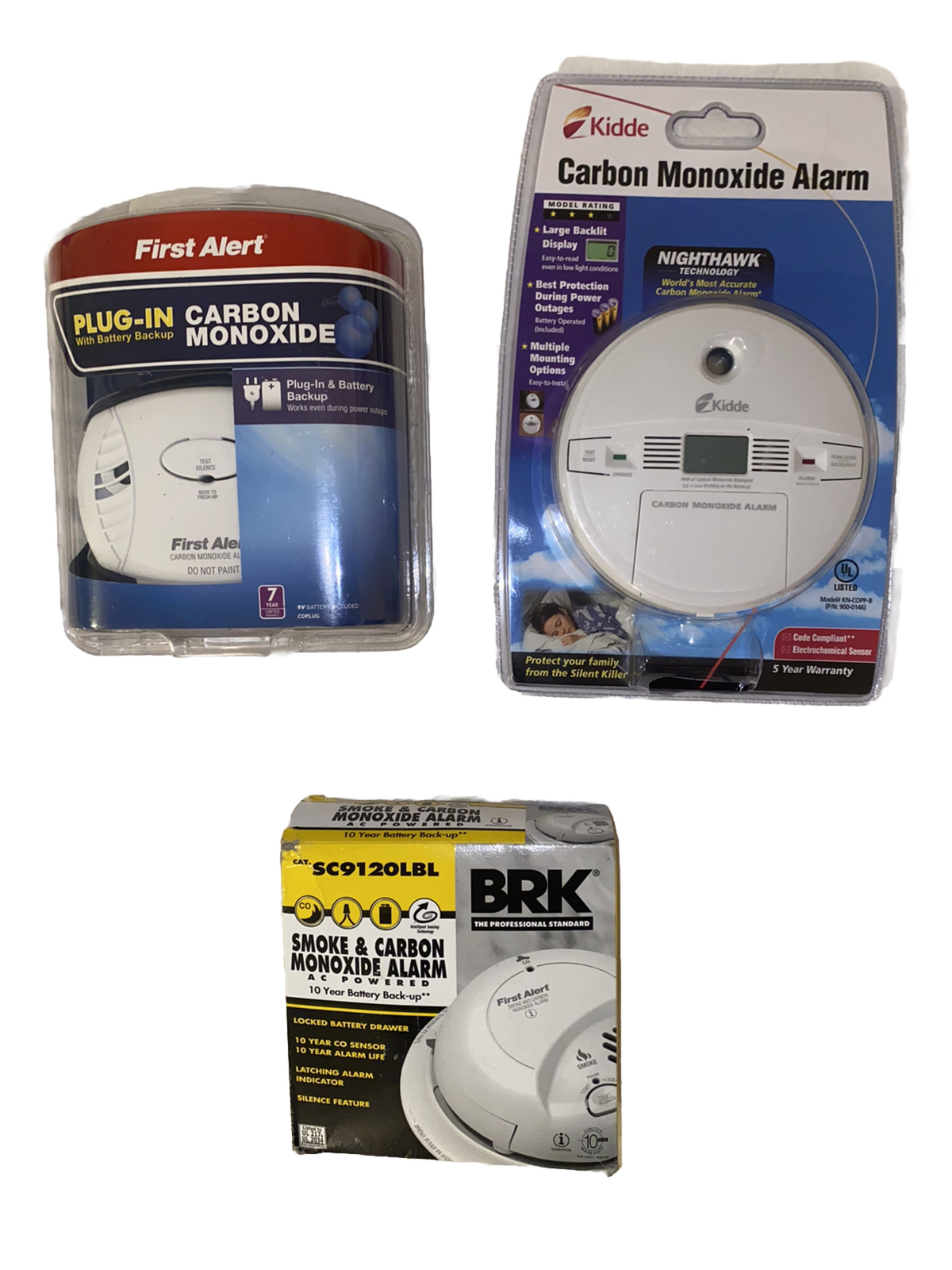 Smoke & Carbon Monoxide Detector Combo Lot Of 3 Kidde , Brk , First ...