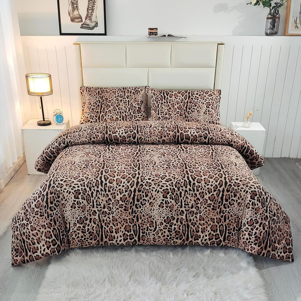 3PCS Cheetah Comforter Set Queen,Soft Leopard Print Bedding for Kids ...