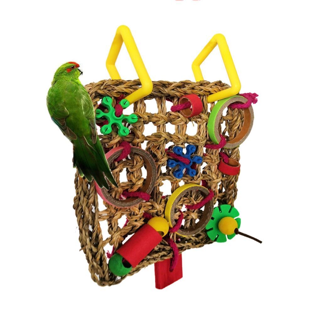 Hanging Bird Climbing Net Parrot Toy Woven Seagrass Biting Hanging Hemp ...