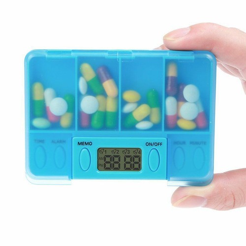 Blue Pill Box Timer Digital Smart Reminder Hermetic Medicine Case Alarm ...