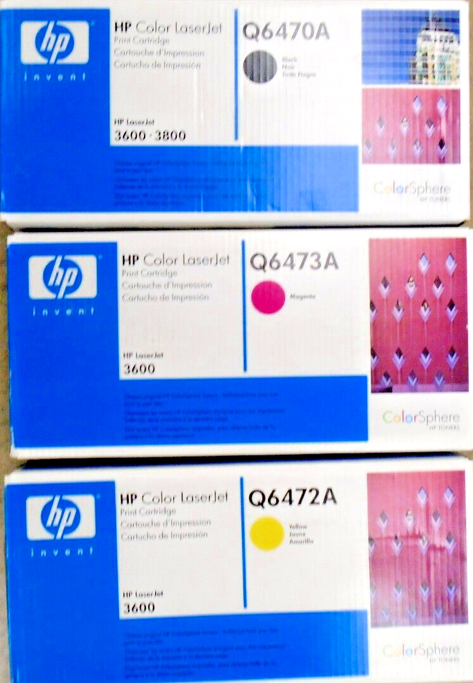 Set 3 New Genuine Sealed HP Q6470A Q6472A Q6473A Toner Cartridges 502A ...