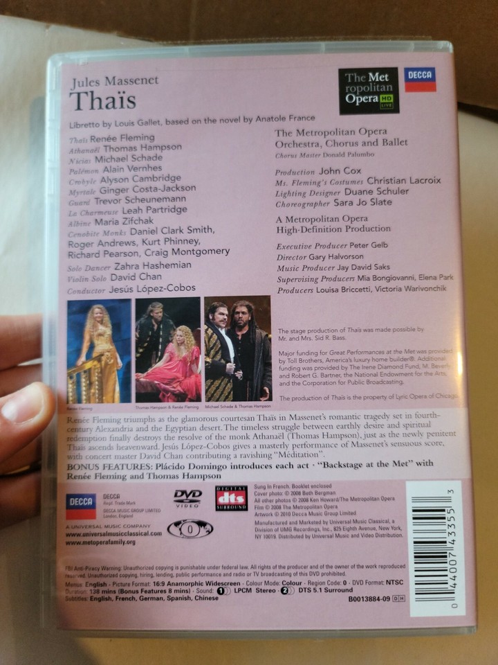 Massenet: Thais Renee Fleming Thomas Hampson Metropolitan Opera DVD ...