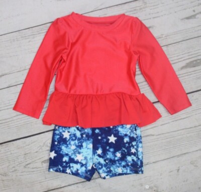 NWT ~ Cat & Jack Girl's 2 Pc Swim Set L/S Red/White/Blue & Stars Sz ...