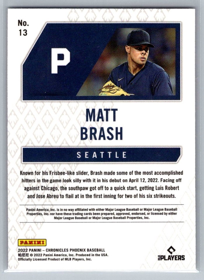 2022 Panini Chronicles #13 Matt Brash Seattle Mariners Phoenix Pink ...