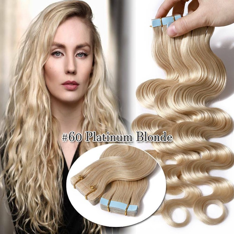 Thick Wave Tape In Skin Weft Remy Human Hair Extensions Full Head 10/20 ...