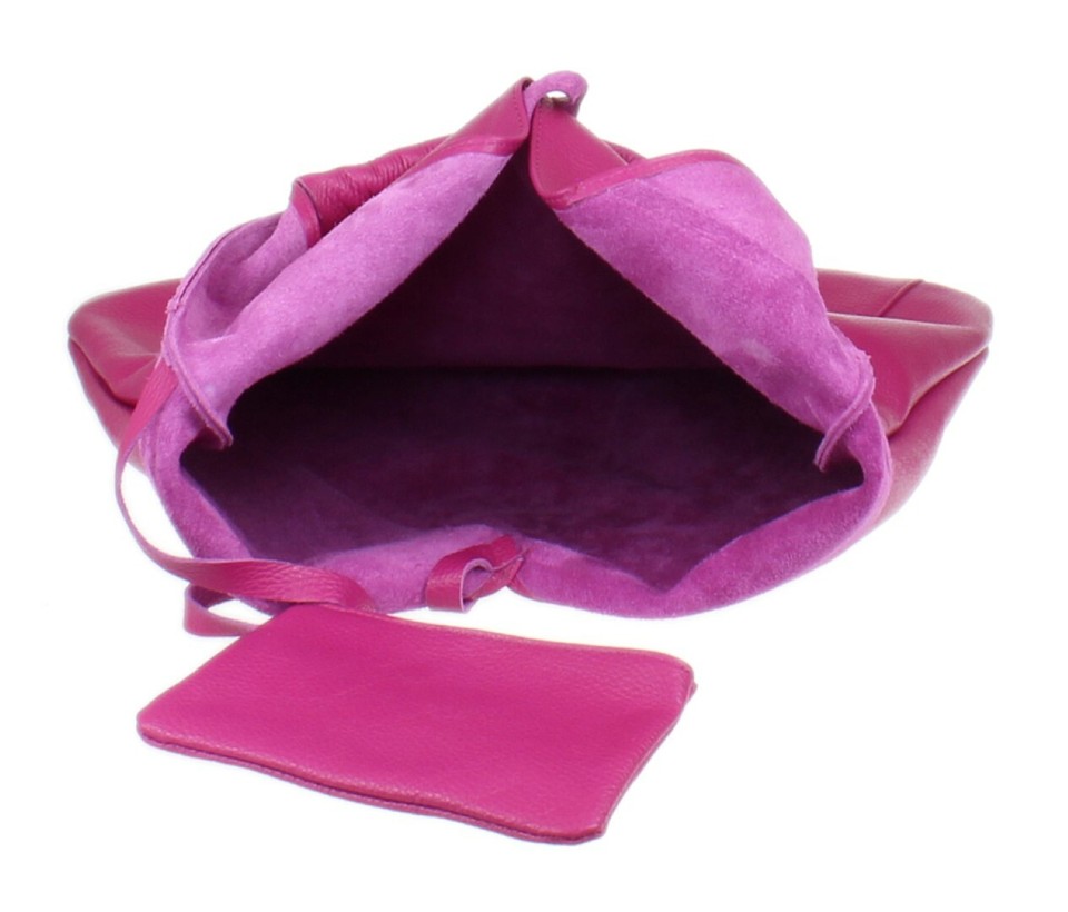 Italian Real Leather Handbag V Shape Top Interior Pocket String ...