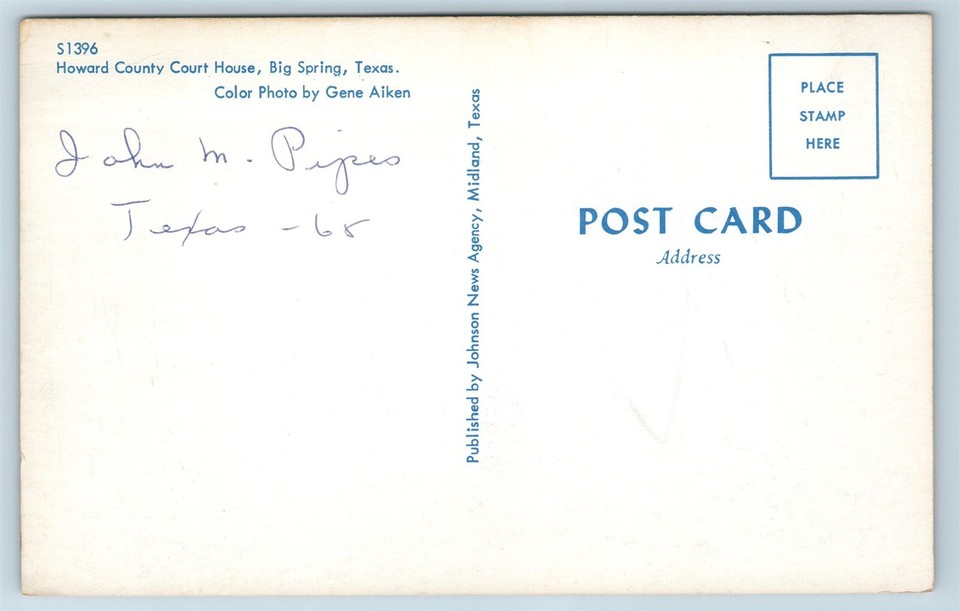 Postcard TX Big Spring Texas Howard County Court House c1950s Old Cars ...