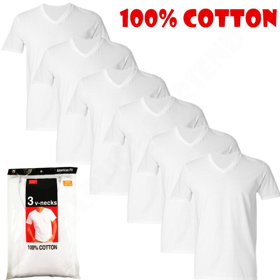 3 to 6 Pcs Men 100% Cotton Crew & V-Neck Tag less T-Shirt Undershirt ...