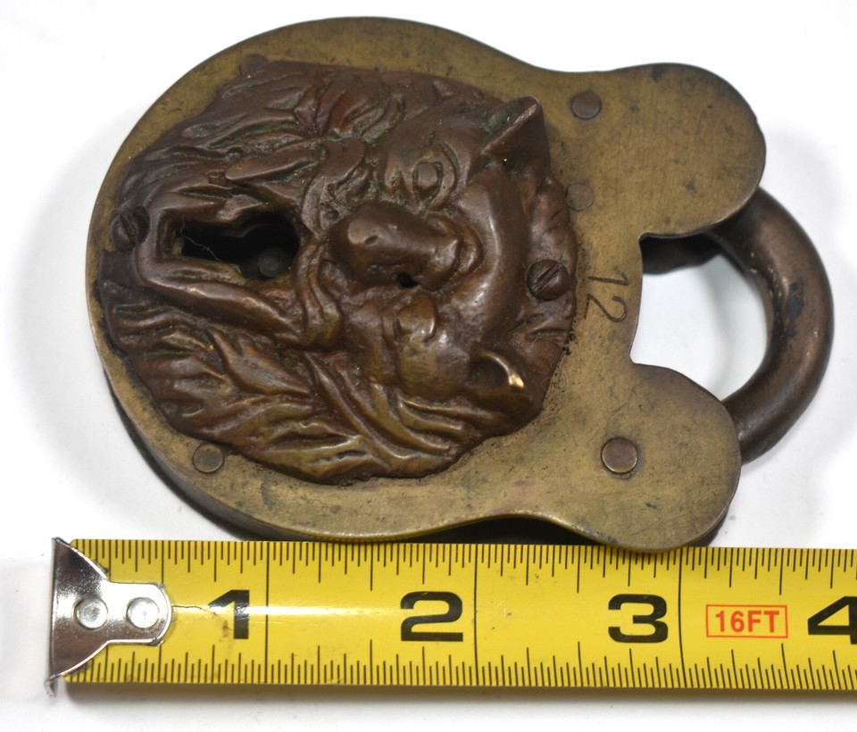 Unique Vintage Antique 1896 Lions Head #12 Brass Padlock Lock | eBay