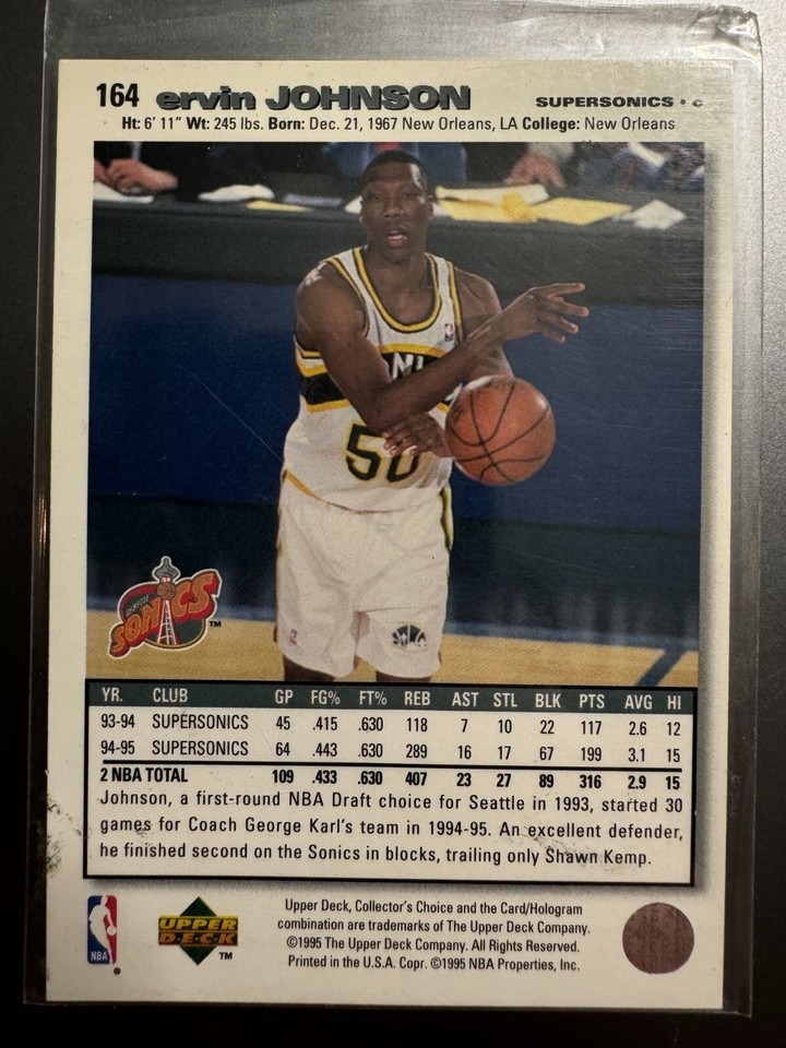 1995-96 Upper Deck Collectors Choice Ervin Johnson 164 Seattle Super ...