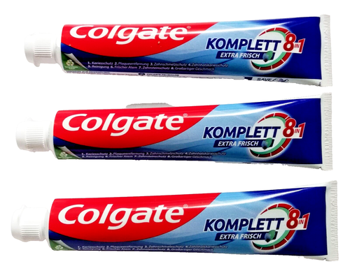 (38,44€/1L) Colgate Komplett 8 Extra Frisch Zahncreme Zahnpasta 3 x 75 ...