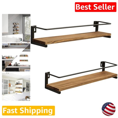 Rustic Wood Spice Rack Wall Mounted - 2 Pack - Space Saving & Easy to ...