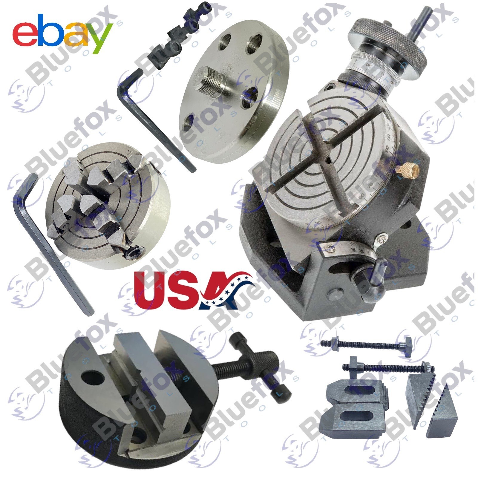 New 4" Inches (100 mm) Tilting Rotary Table With 70mm lathe chuck Round ...
