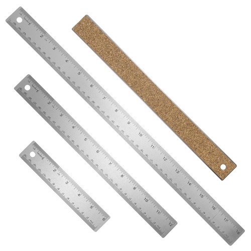 3pcs Stainless Steel Metal Ruler 15/30/45cm Cork Backing Inch Metric ...