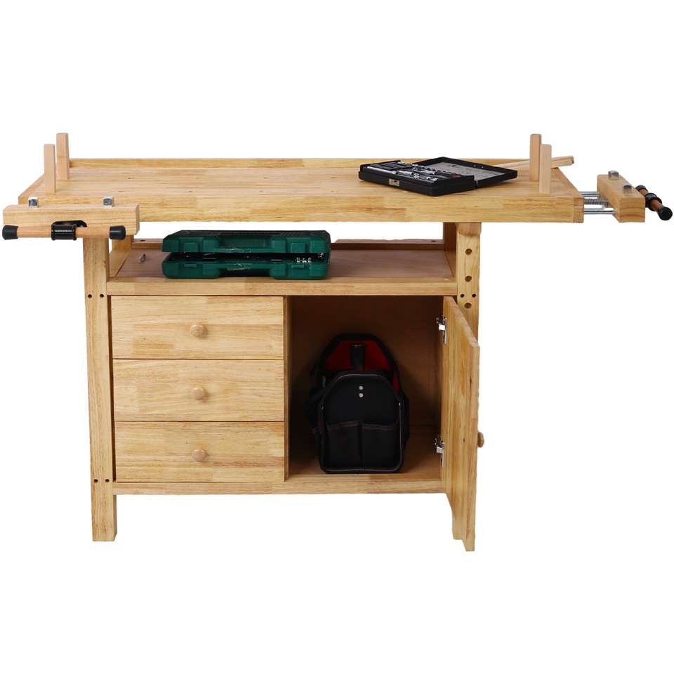 Wood Workbench Wooden Work Bench Workstation Table for Garage Workshop ...