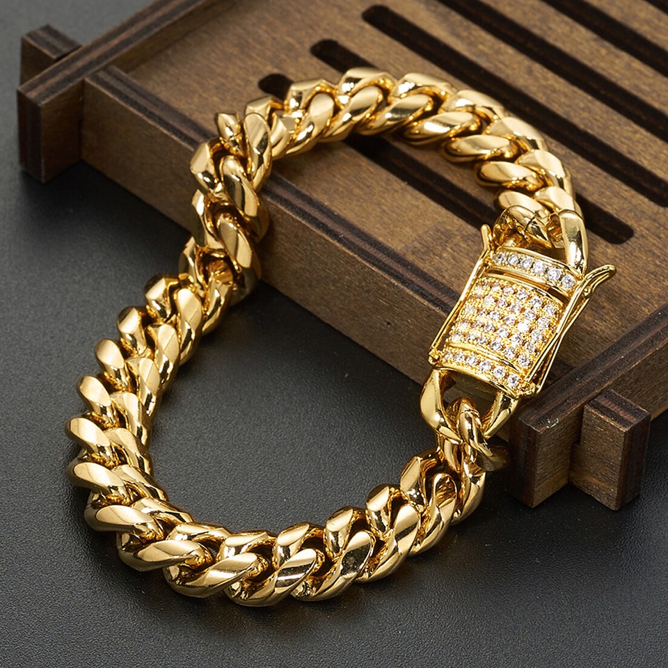 10mm Women Men's Miami Curb Cuban Chain Bracelet Stainless Steel Bangle ...