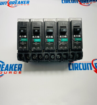 LOT OF 5! Eaton BRP120AF 20A ARC FAULT CIRCUIT BREAKERS PLUG ON New ...