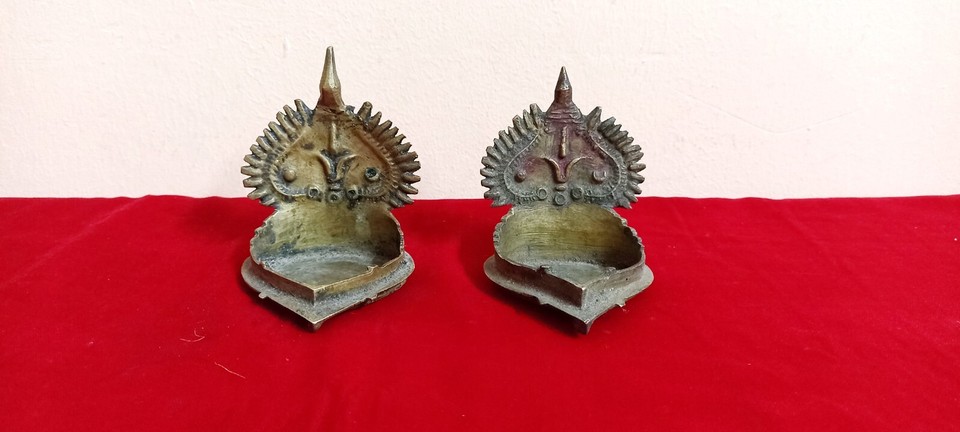 Antique BrassBronze Perumal Surya Chandra Vilakku Sun Moon Vishnu Pooja ...