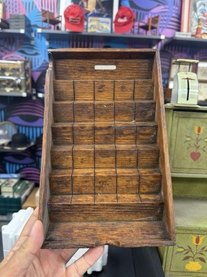 Antique Wooden Display Rack – Slanted Organizer with Compartments | eBay