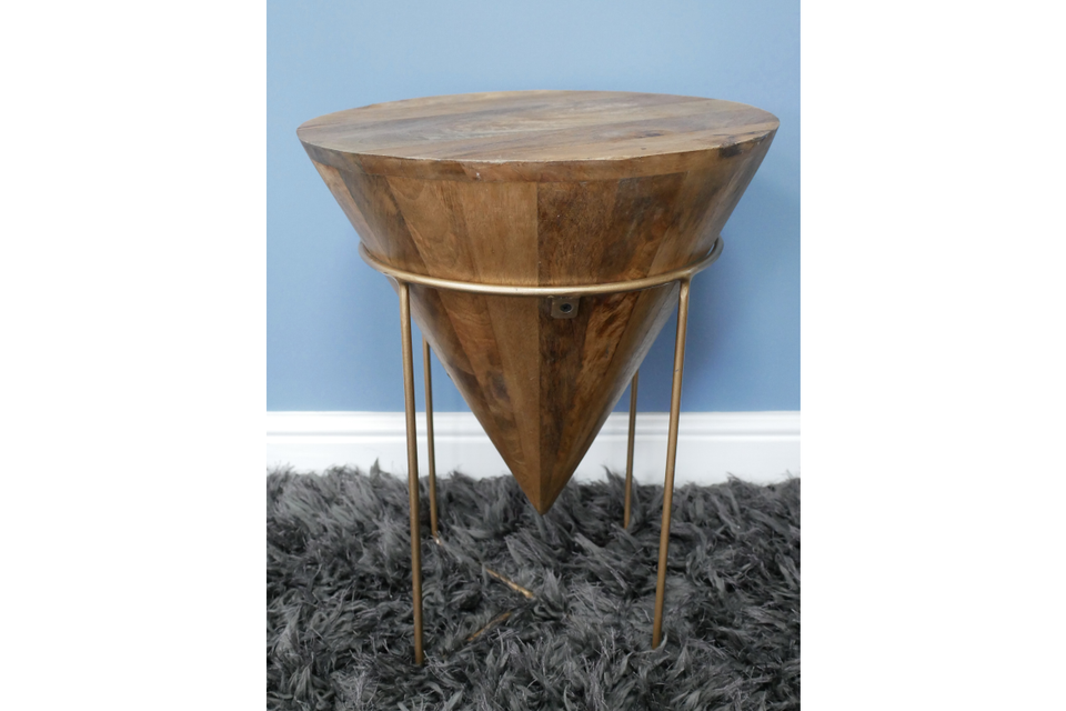 Mango Wood & Iron Cone Side Table – Modern Sculptural Accent Table ...