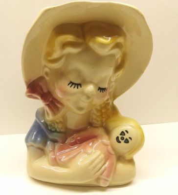 Vintage Shawnee Girl with Baby Doll Head Vase Wall Pocket USA 6.25" | eBay