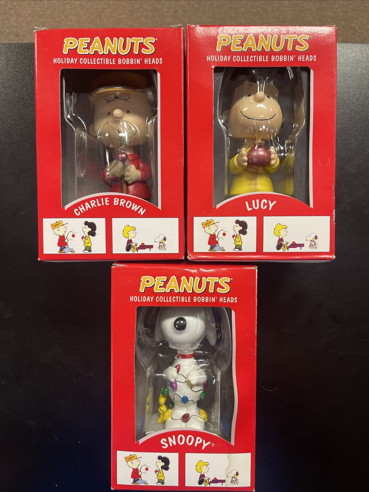 Peanuts Holiday Collectible Bobbin’ Heads Lot Of 3 Snoopy Charlie Brown ...