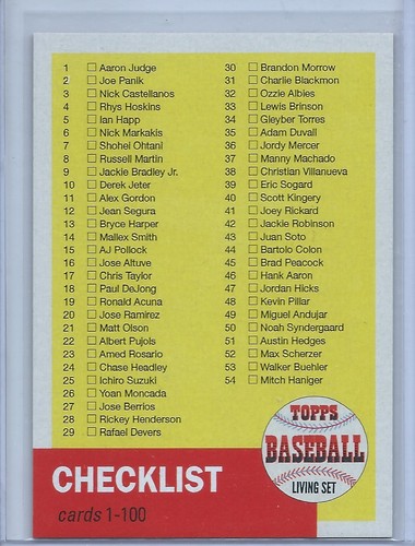 2019 Topps Living #CL-01 Checklist 1-100 Checklists | eBay